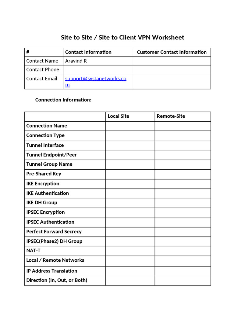 VPN Tunnel Form | PDF