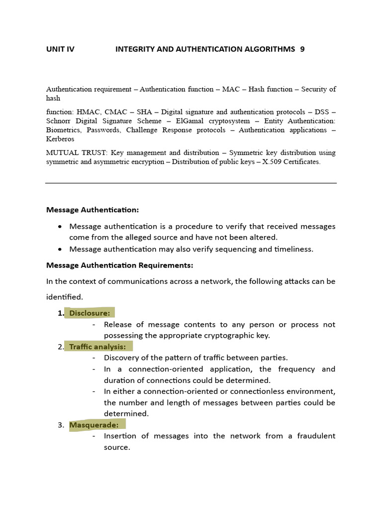 Ccs Unit 4 Part 1 Message Authentication Requirements and Functions in Detail | PDF | Public Key ...