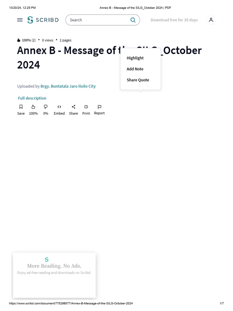 Annex B - Message of The SILG - October 2024 - PDF | PDF | Scribd ...