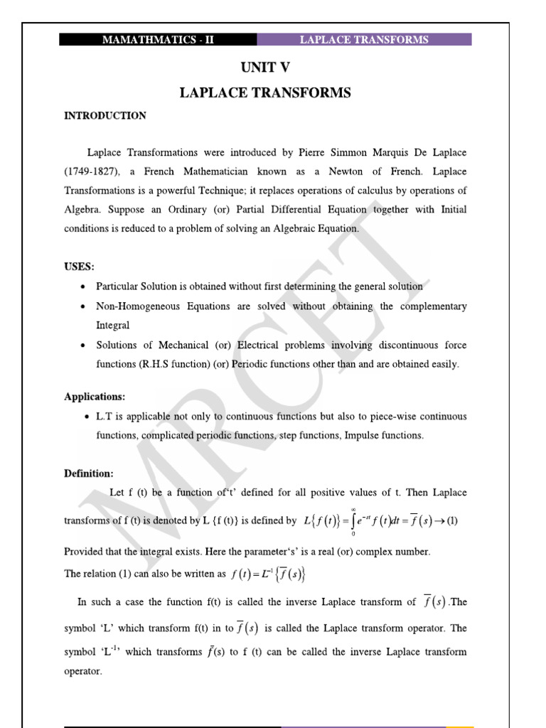 Examples Laplace Transform | PDF