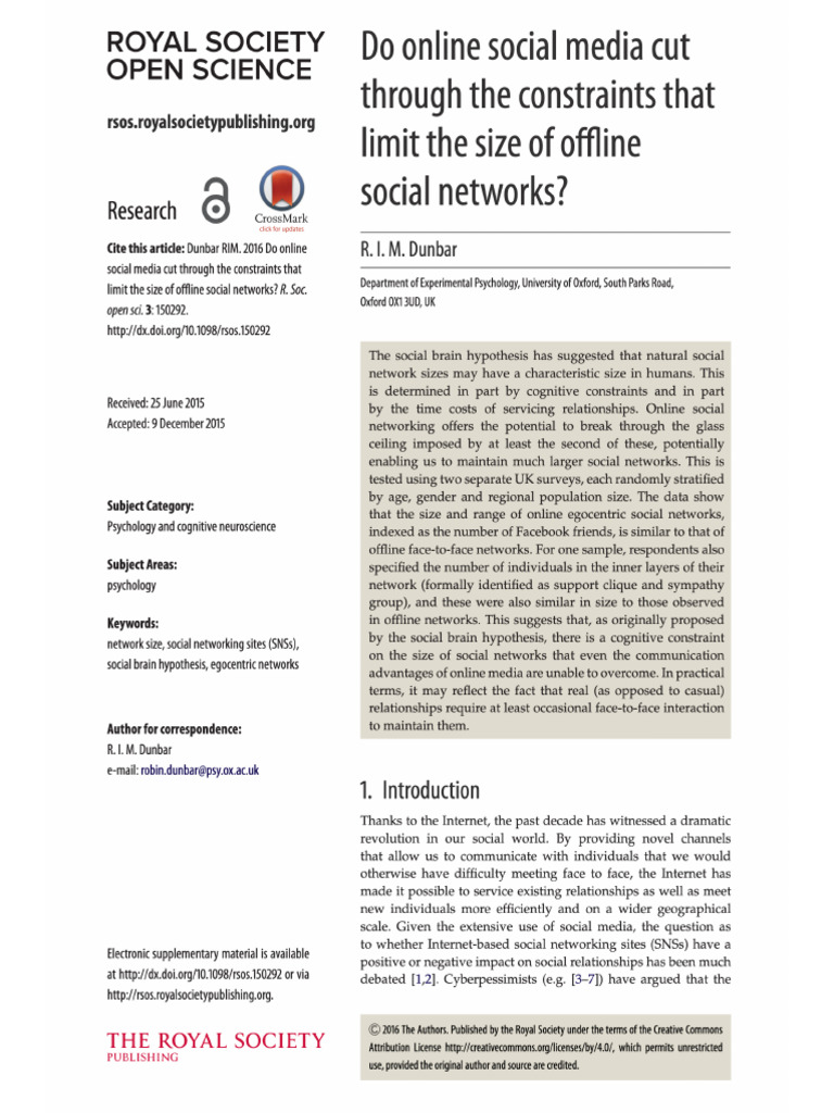 Do Online Social Media Cut Through The Constraints That Limit The Size ...