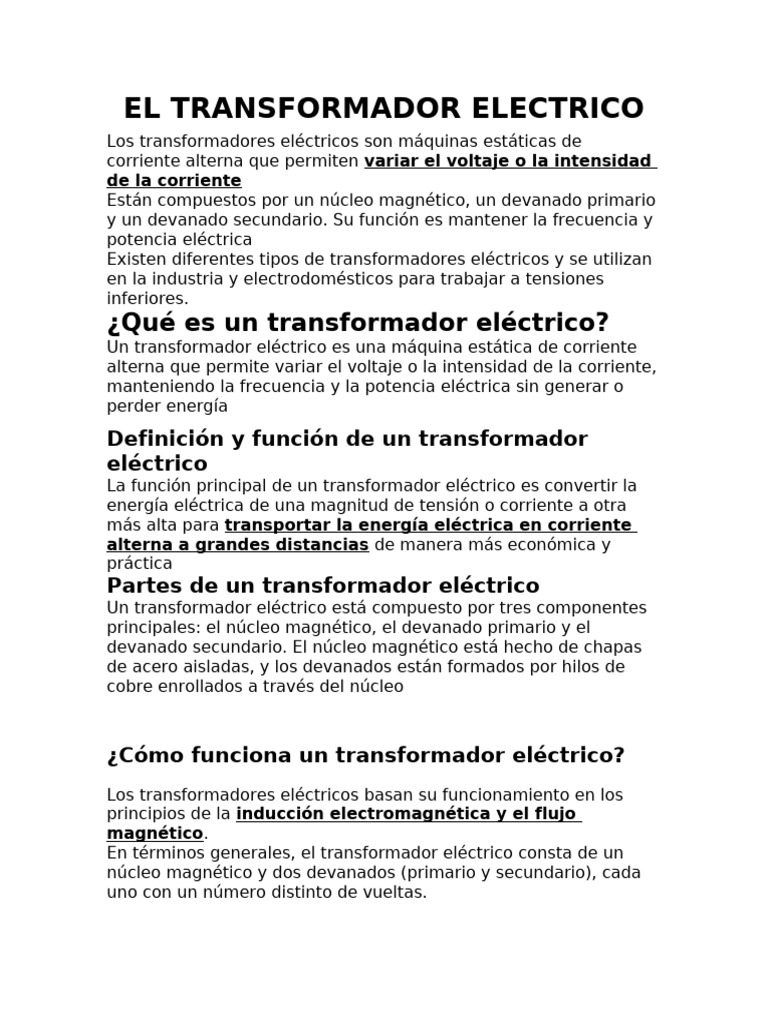 El Transformador Electrico | PDF | Transformador | Ingenieria Eléctrica