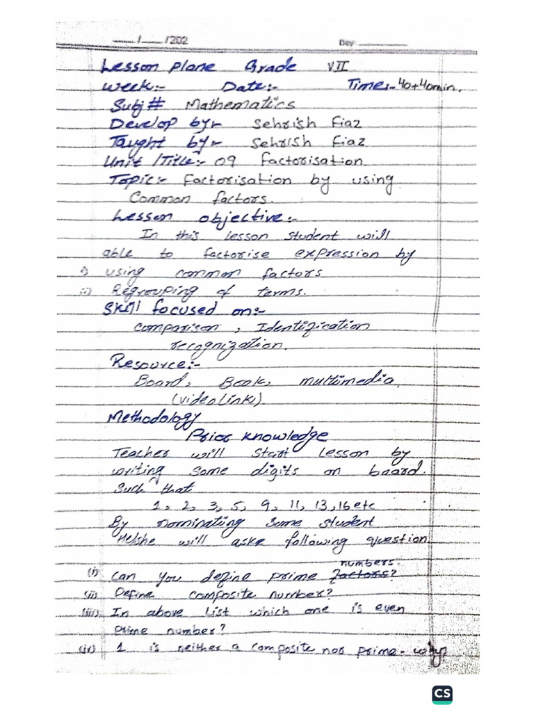 Lesson Plan Factorization | PDF