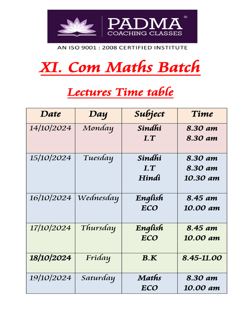XI. Com Maths Batch-27 | PDF