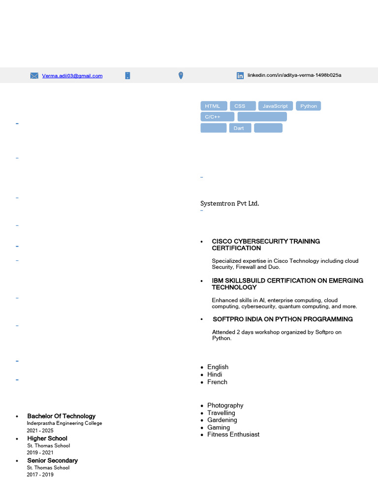 Aditya-Verma's-Resume | PDF | Machine Learning | Web Development