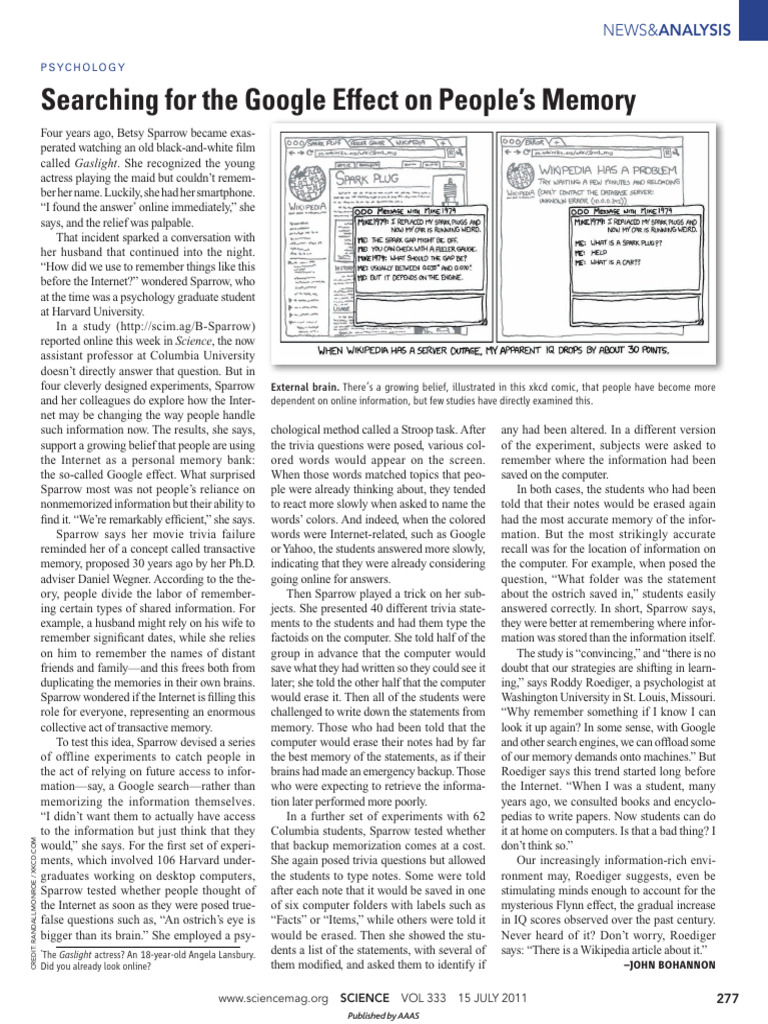Google Effect Commentary | PDF | Memory | Cognition