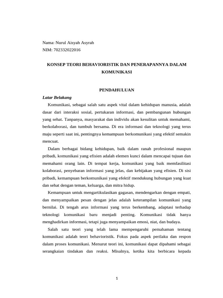 Teori Behavioristik dalam Komunikasi | PDF