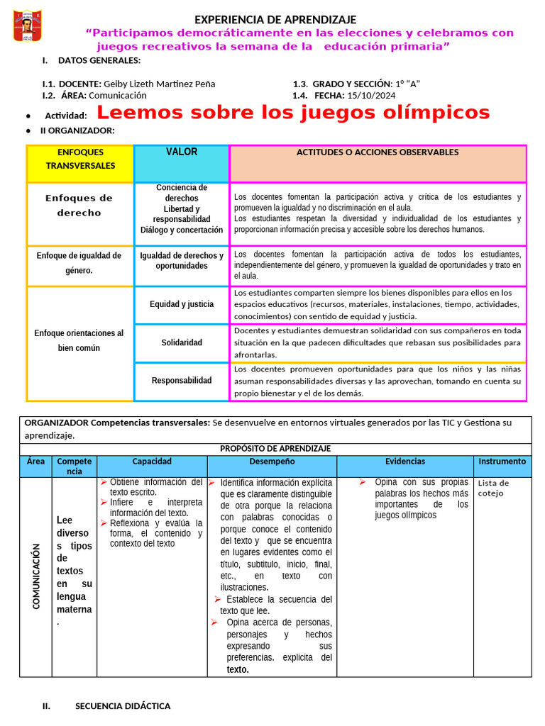 15-10 Leemos SOBRE LOS JUEGOS OLIMPICOS | PDF | Enseñando | Aprendizaje