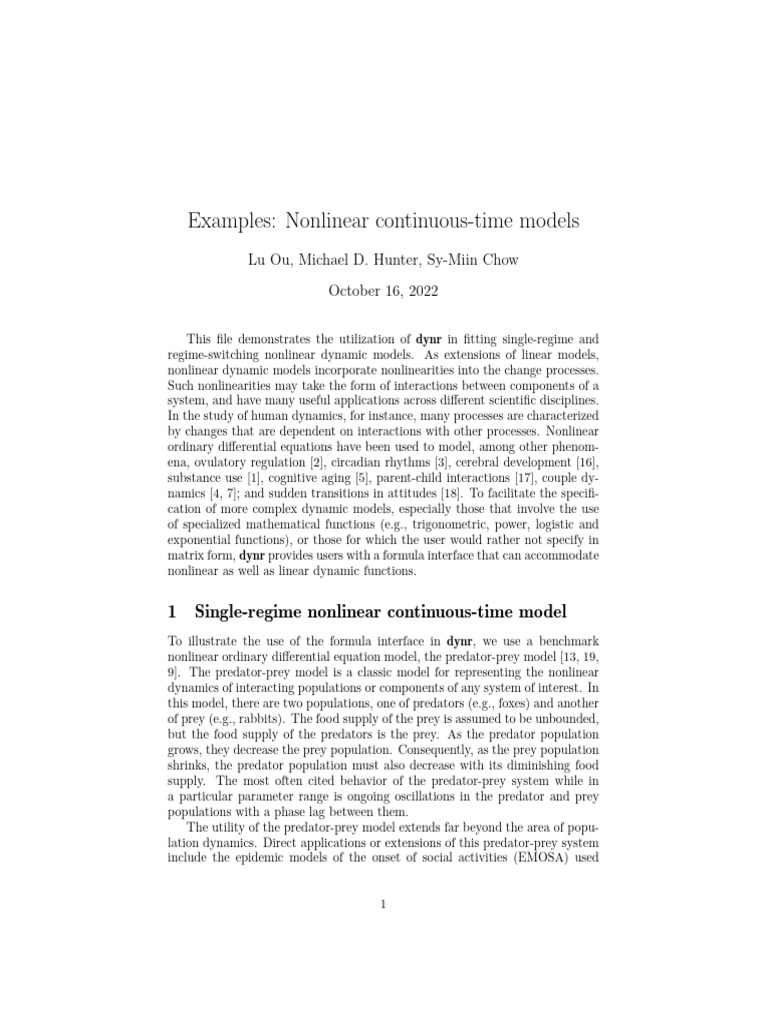 Nonlinear Continuous Time Models Pdf Nonlinear System Akaike