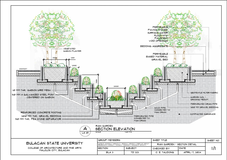 RAIN GARDEN Section Detail 1 | PDF | Drainage | Gravel
