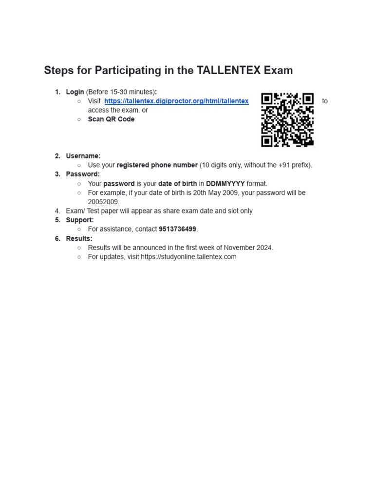 Important Instructions For Participating in TALLENTEX Exam 2 | PDF
