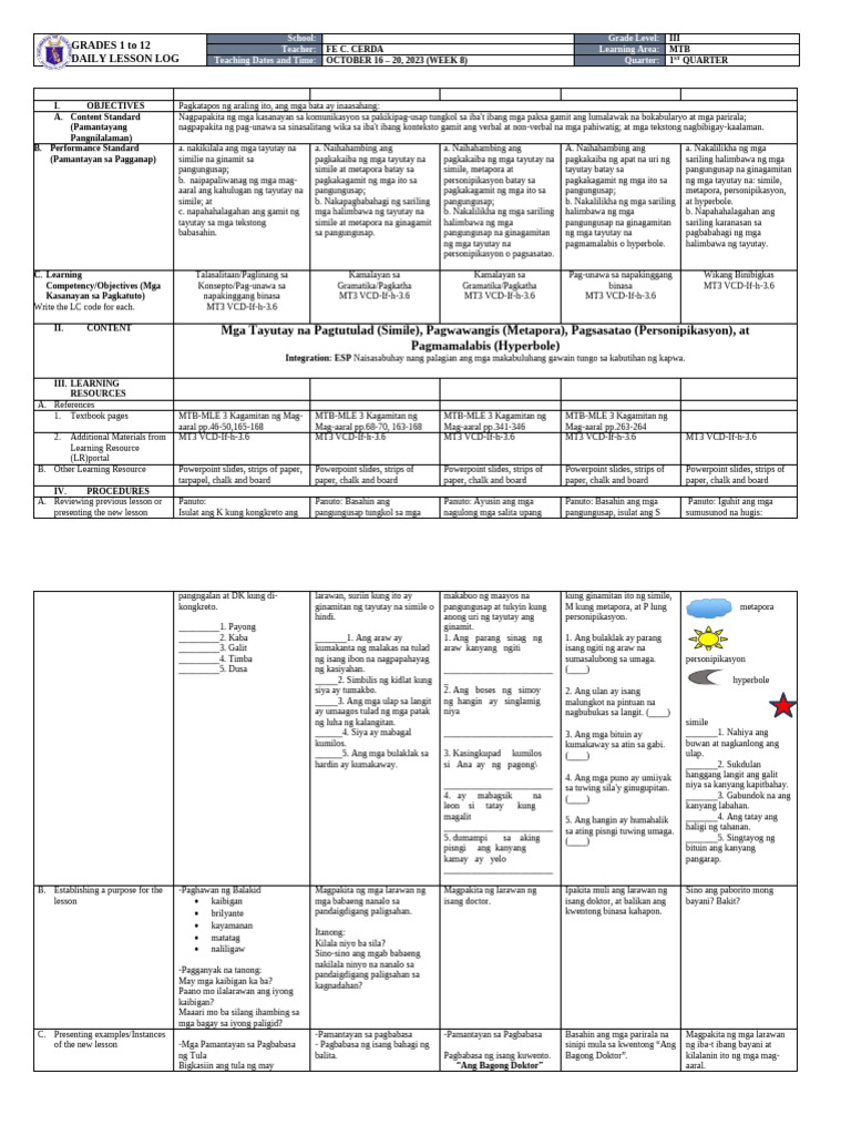 MTB3 DLL Q1 W8 | PDF