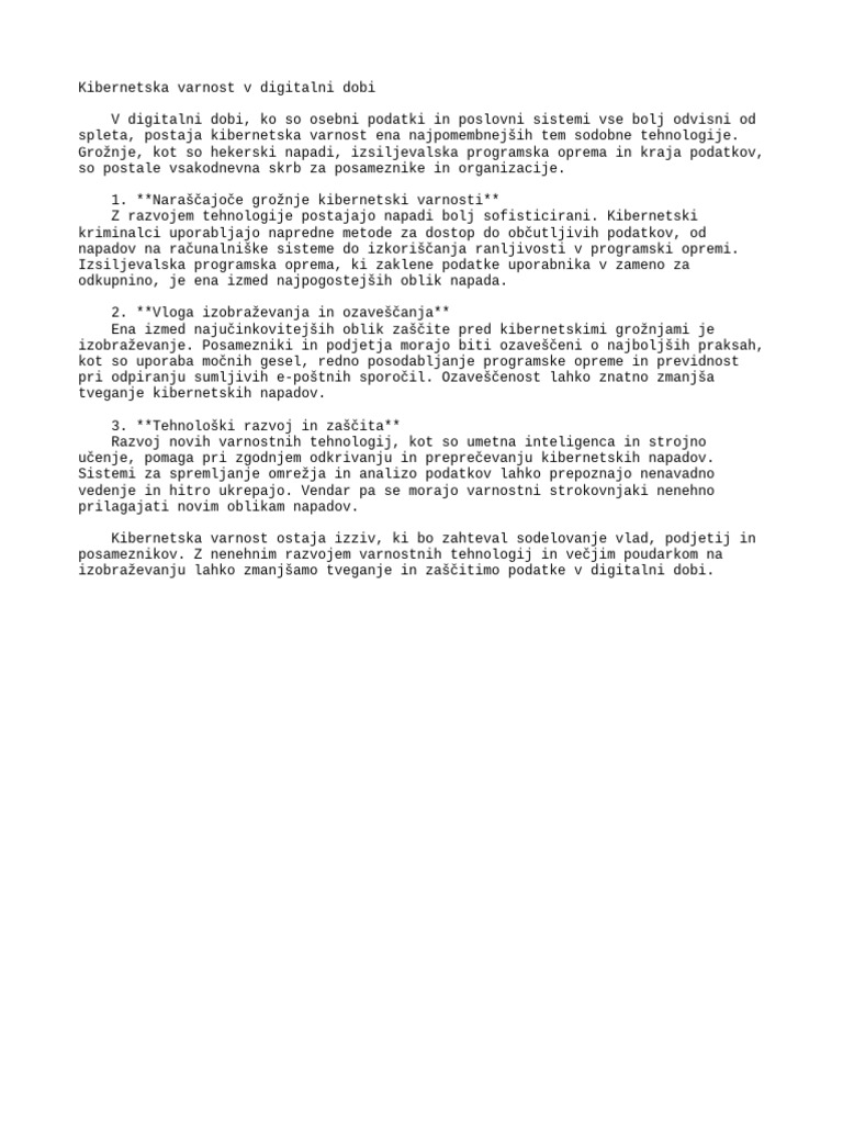 Kibernetska Varnost V Digitalni Dobi | PDF