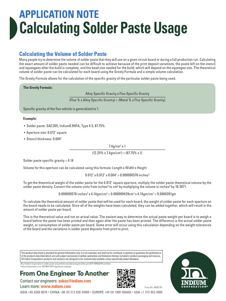 Calculating Solder Paste Usage 98807 r1 | PDF | Solder | Volume
