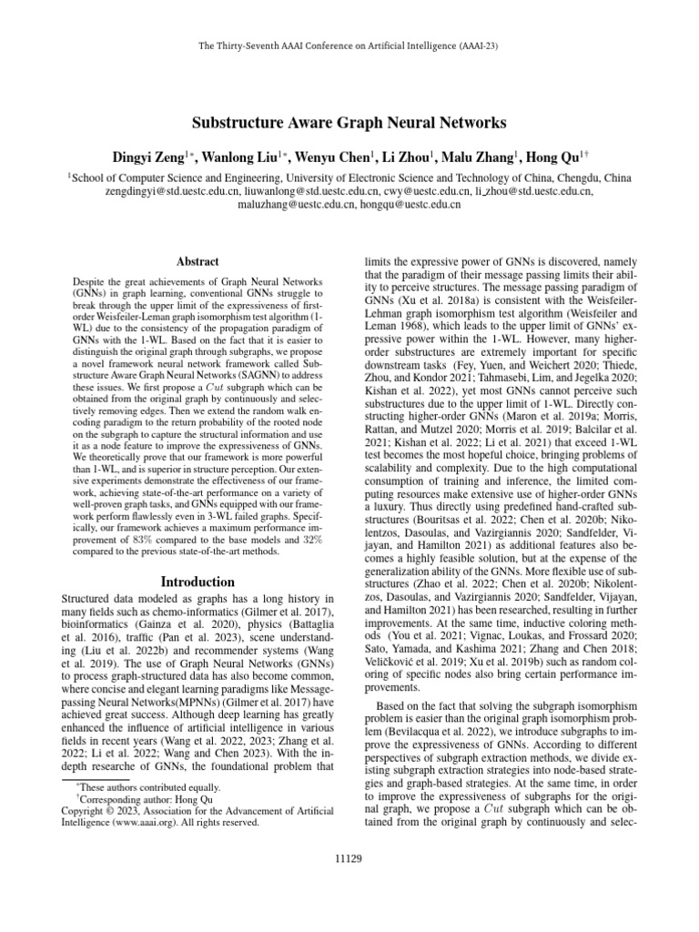 23 - AAAI - Substructure Aware Graph Neural Networks | PDF | Theoretical Computer Science ...