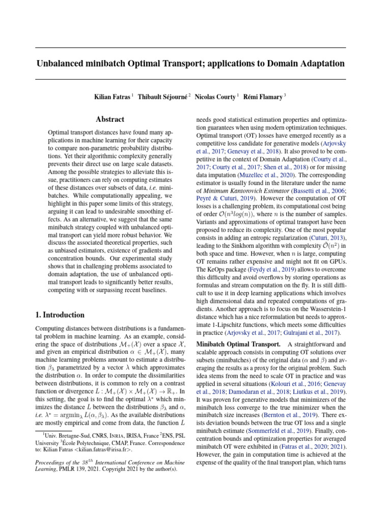 21_ICML_Unbalanced minibatch Optimal Transport_applications to Domain Adaptation | PDF ...
