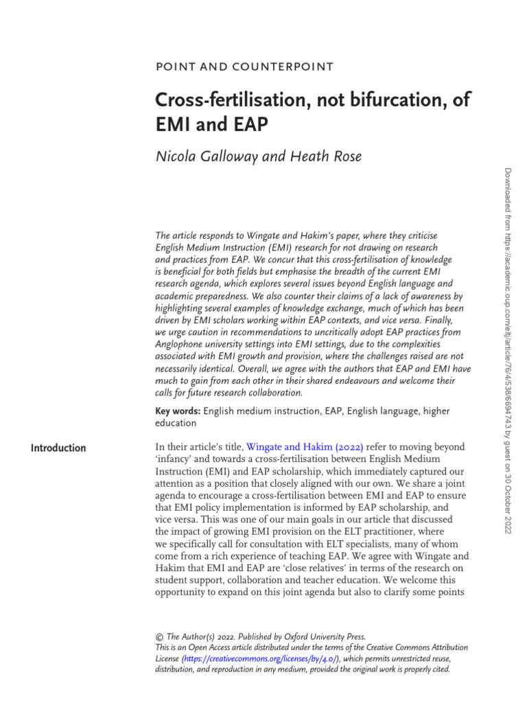 Cross-Fertilization of EMI and EAP Research | PDF | Curriculum | Teachers