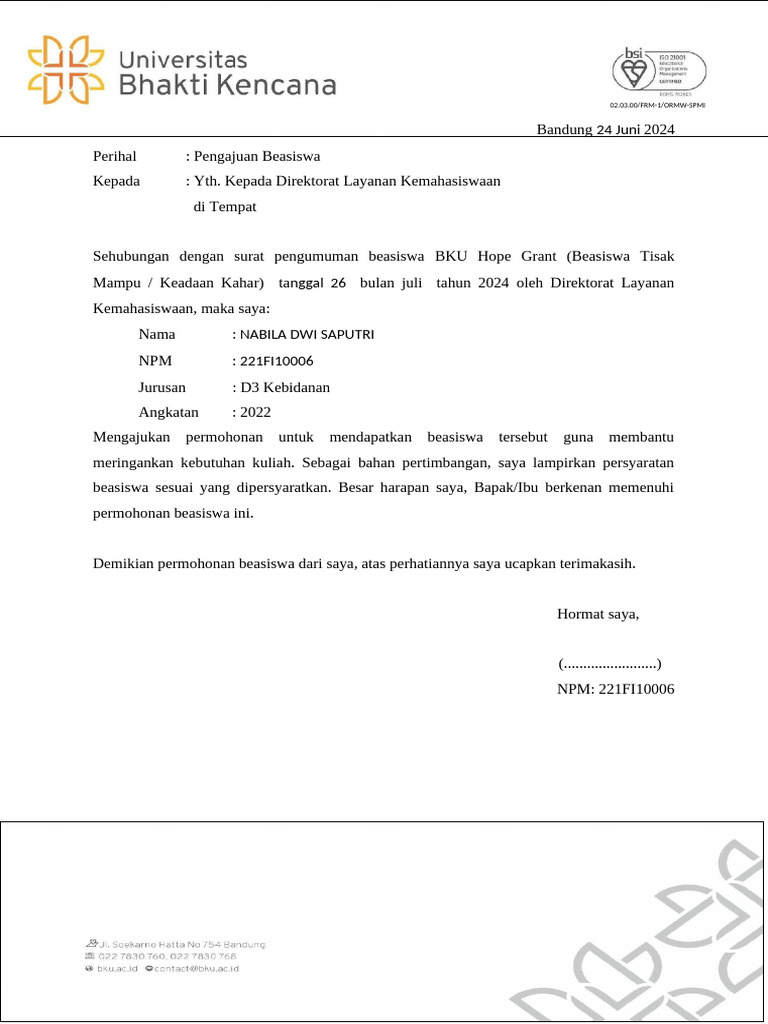 Format - Surat - Pengajuan - Beasiswa NABILA | PDF