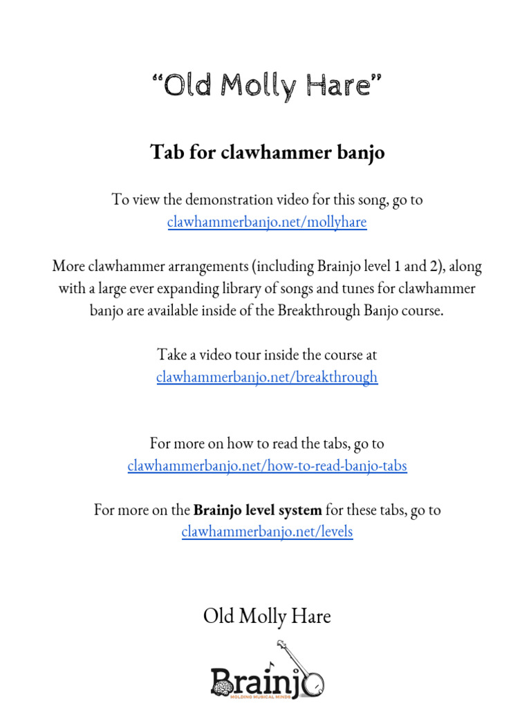 Clawhammer Banjo Tab - Old Molly Hare | PDF
