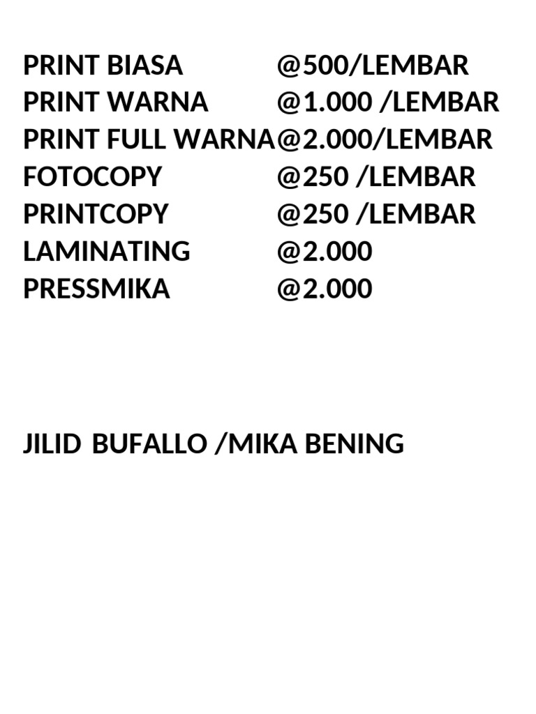 Harga Print | PDF