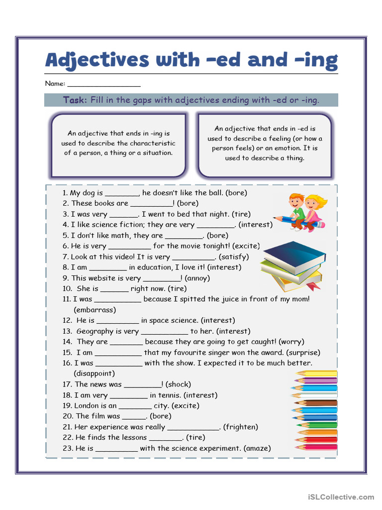 Ed and Ing Adjectives Exercise Worksheet | PDF