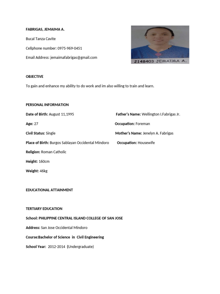 Fabrigas, Jemaima Resume | PDF
