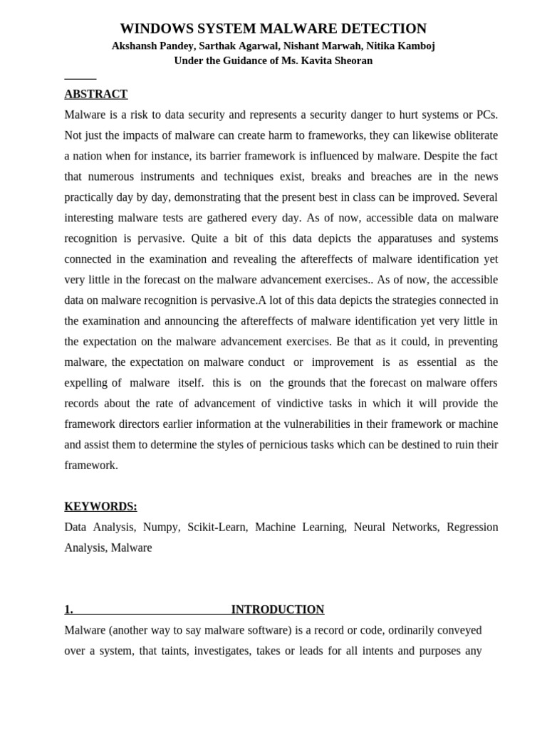 WINDOWS MALWARE DETECTION | PDF | Malware | Statistics