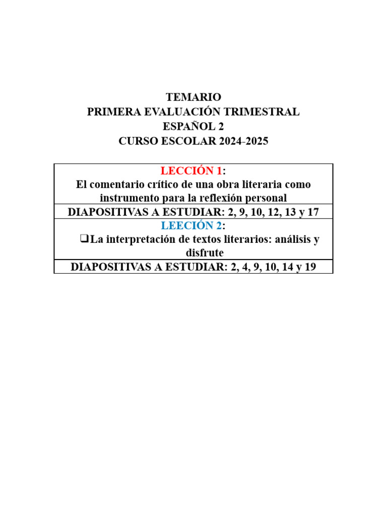 Temario Primer Trim Curso 24-25 | PDF
