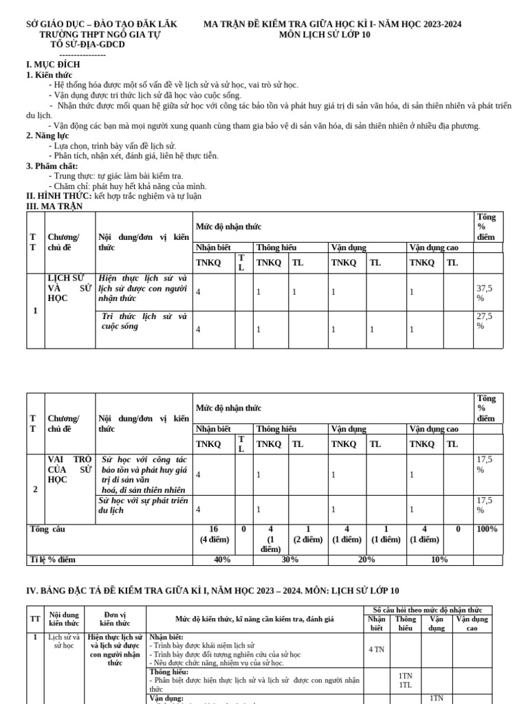 Su 10 Ma Tran Ktra Giua Hk1!23!24 Sua Doi | PDF