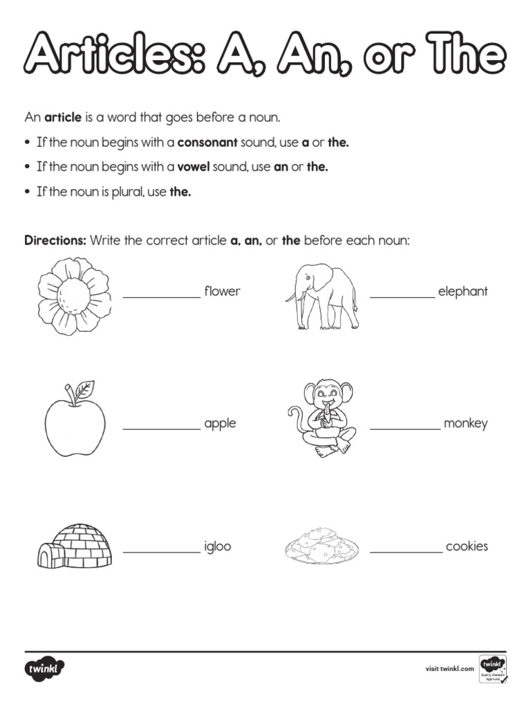 Articles: A, An, or The Worksheet | PDF