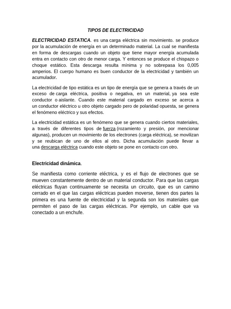 Tipos de Electricidad | PDF