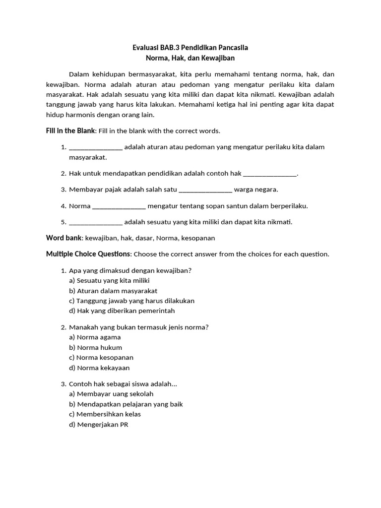 Evaluasi BAB 3 Pend. Pancasila | PDF | Ilmu Sosial | Gaya Hidup