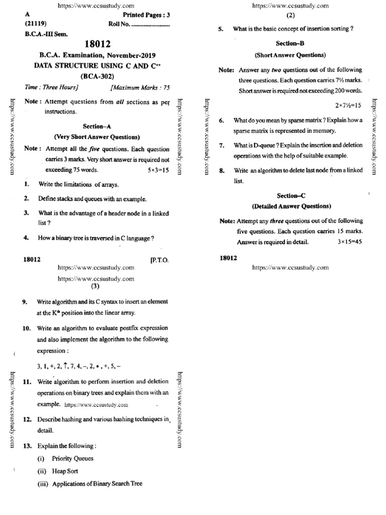 Bca 3 Sem Data Structure Using c and Cpp 18012 Nov 2019 | PDF Bca 3 Sem Data Structure Using c and Cpp 18012 Nov 2019 | PDF