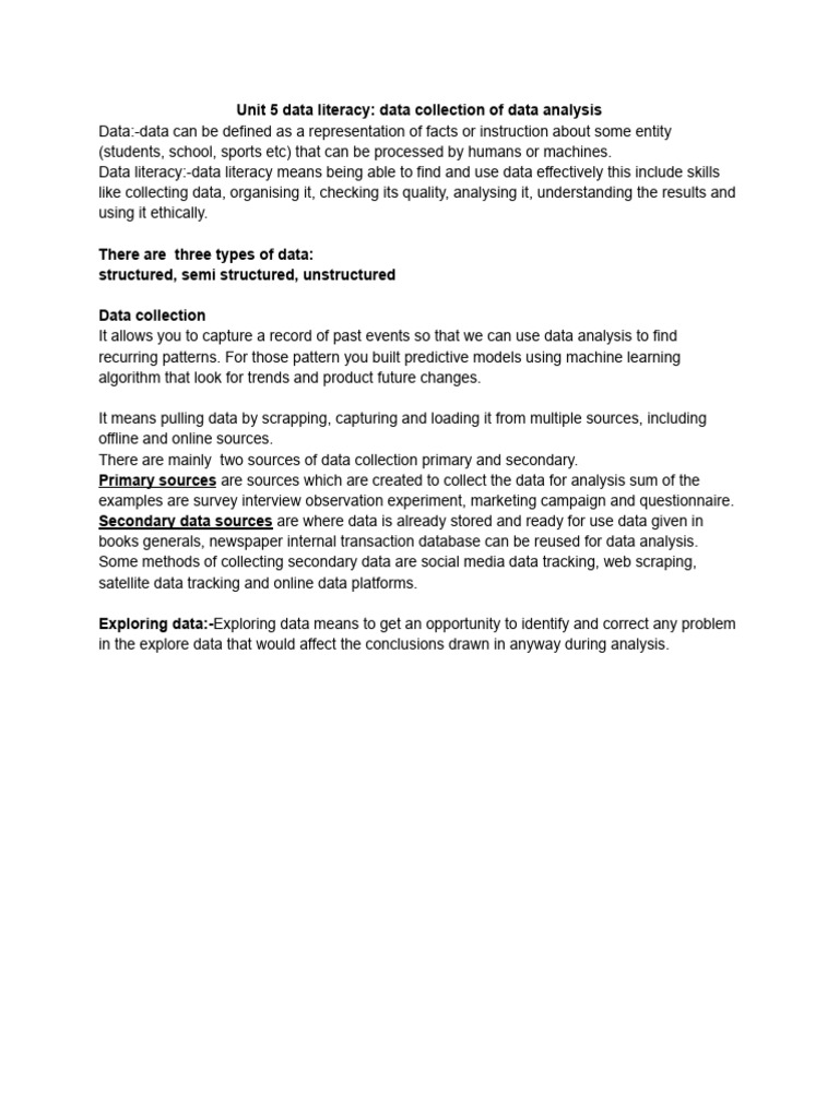 Unit 5 Data Literacy Data Collection of Data Analysis | PDF | Computers