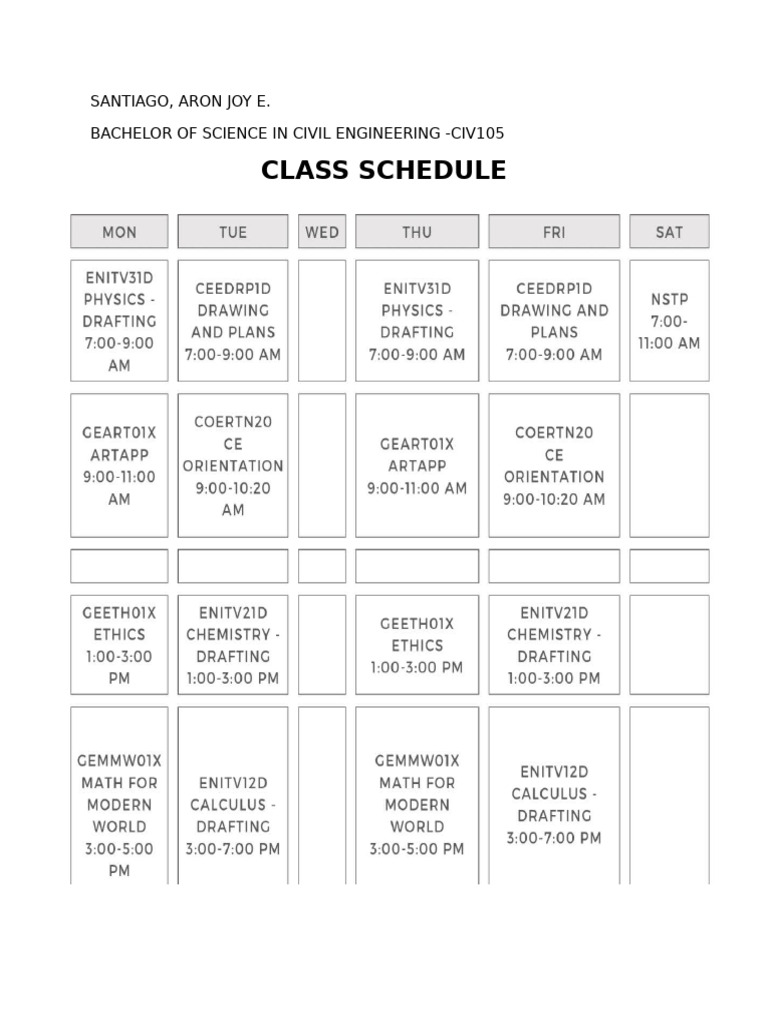Class Schedule Santiago | PDF