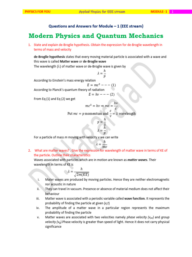1.q and a - Mp and Qm-eee-2023 | PDF | Waves | Wave Function