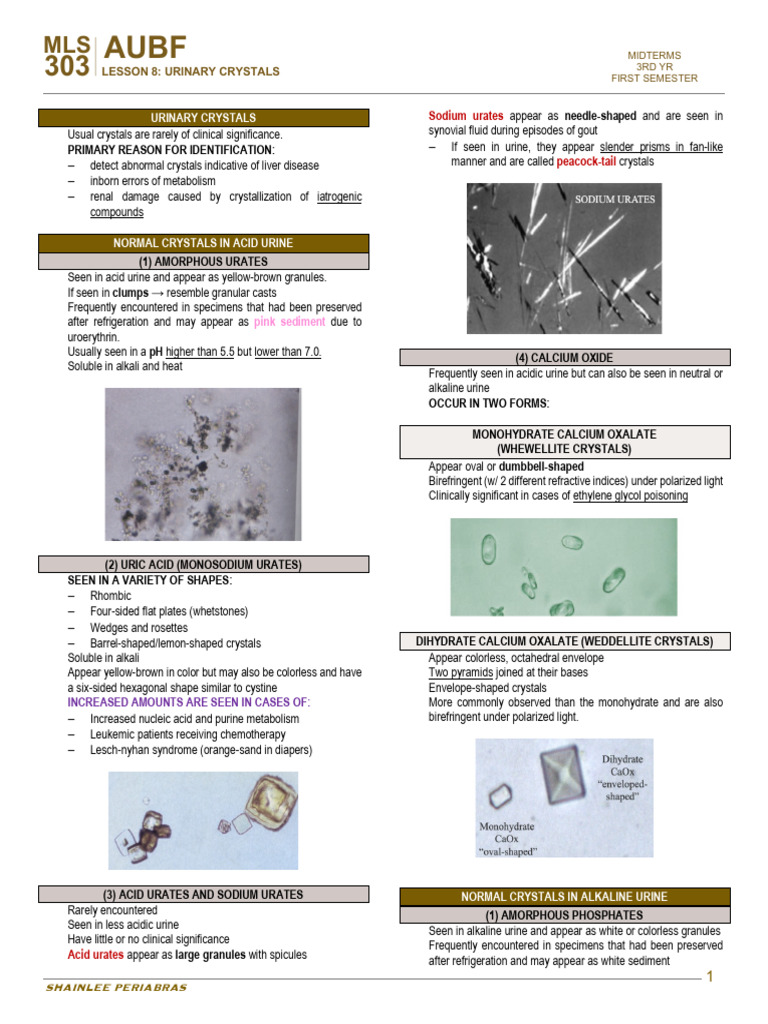 Urinary Crystals: Identification Guide | PDF | Urine