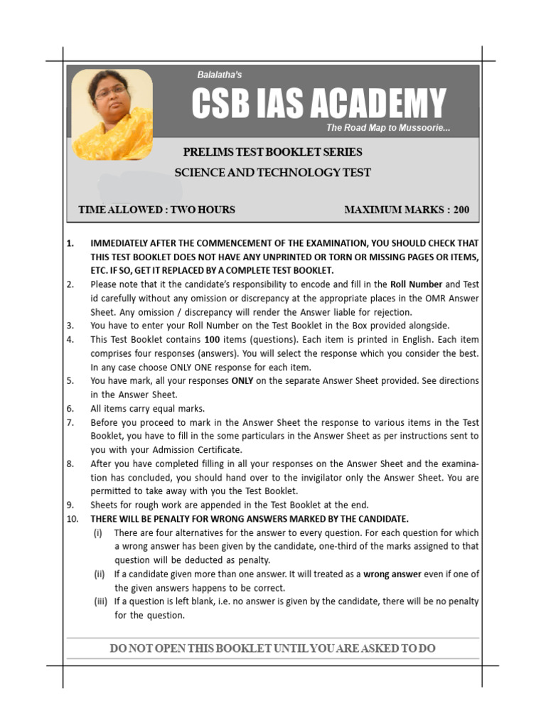 Science and Technology Test (15-09-24) QP-1 | PDF | Pancreas