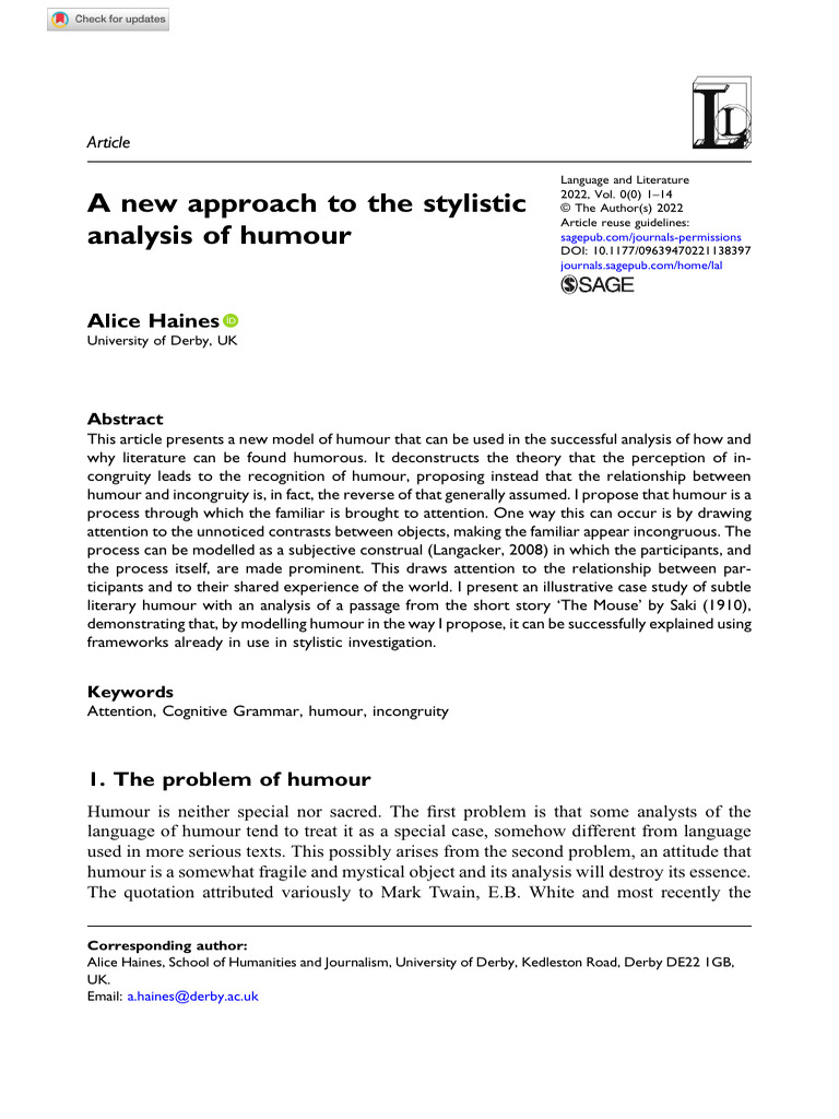 A New Approach To The Stylistic Analysis of Humour (Haines, 2023) | PDF ...