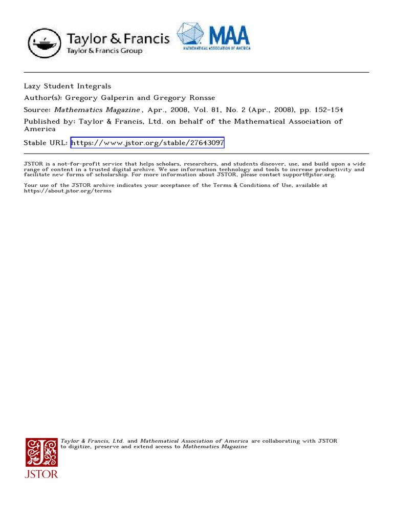 Lazy Student Integrals (King's Rule) | PDF | Integral | Function ...