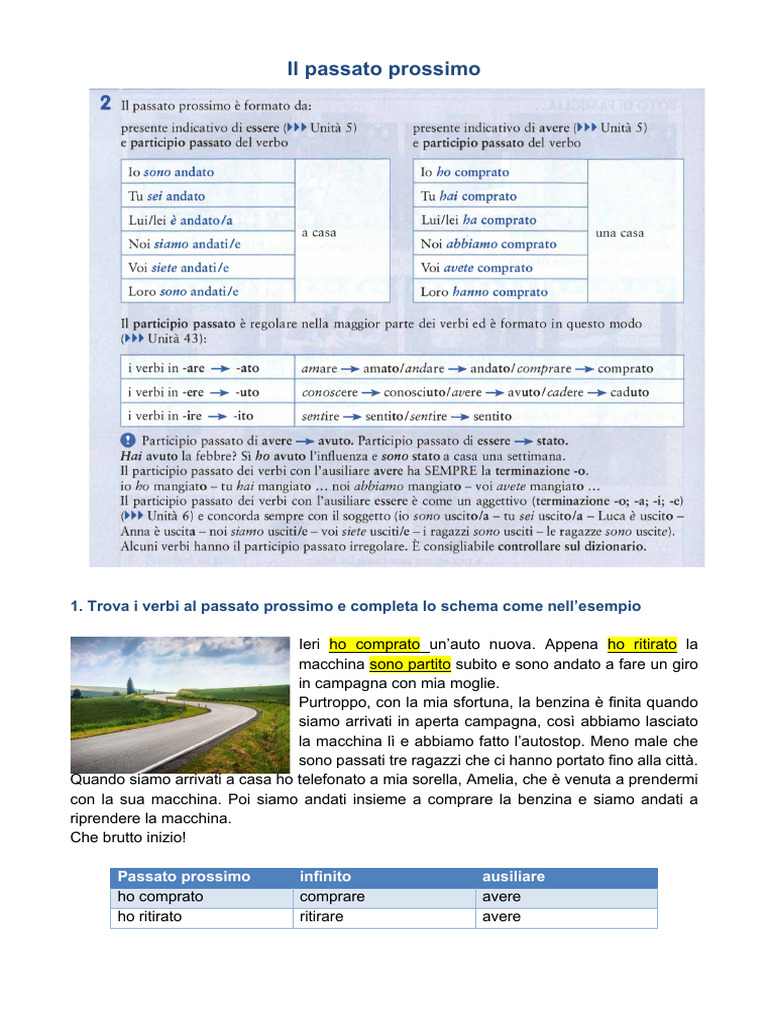 Il Passato Prossimo - Esercizi | PDF