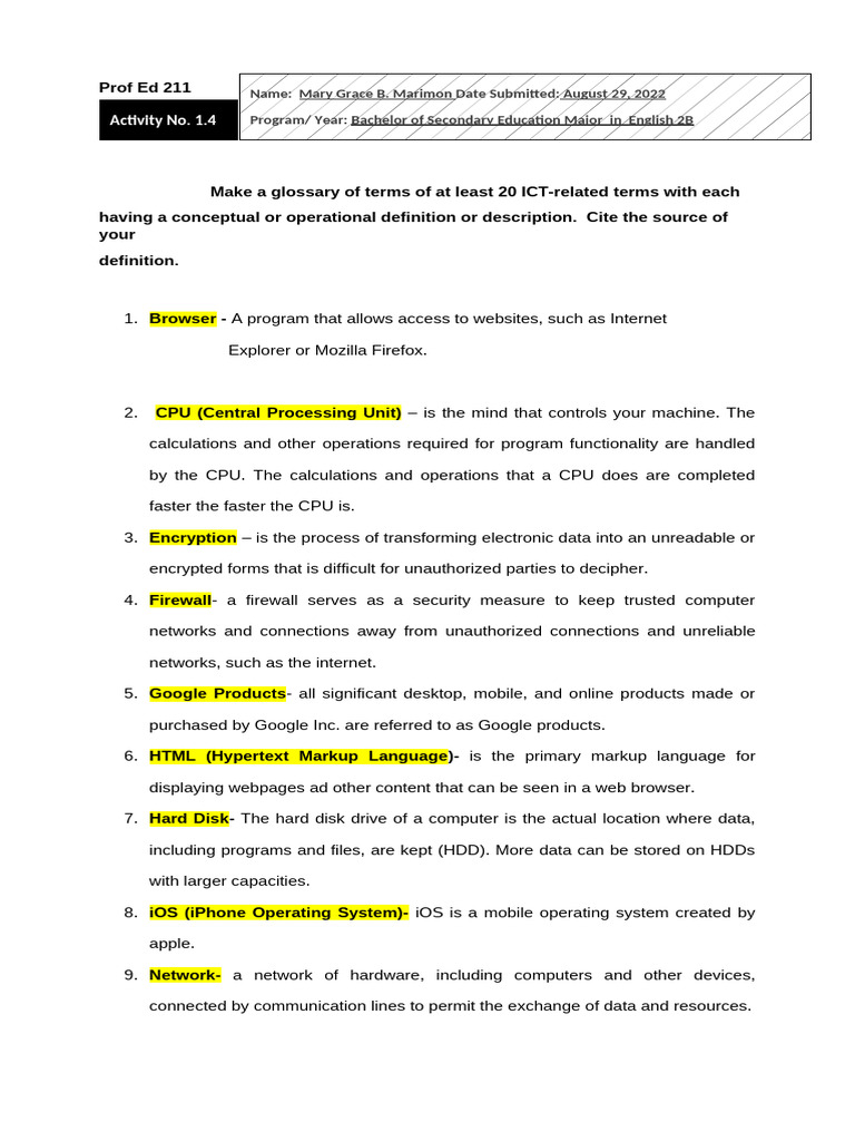 Glossary of Terms | PDF | Computer Data Storage | Hard Disk Drive