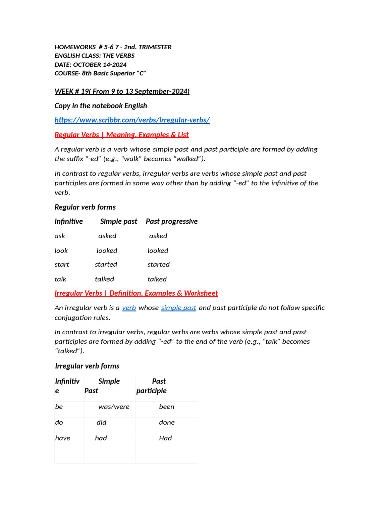 English Homework: Verbs Guide | PDF