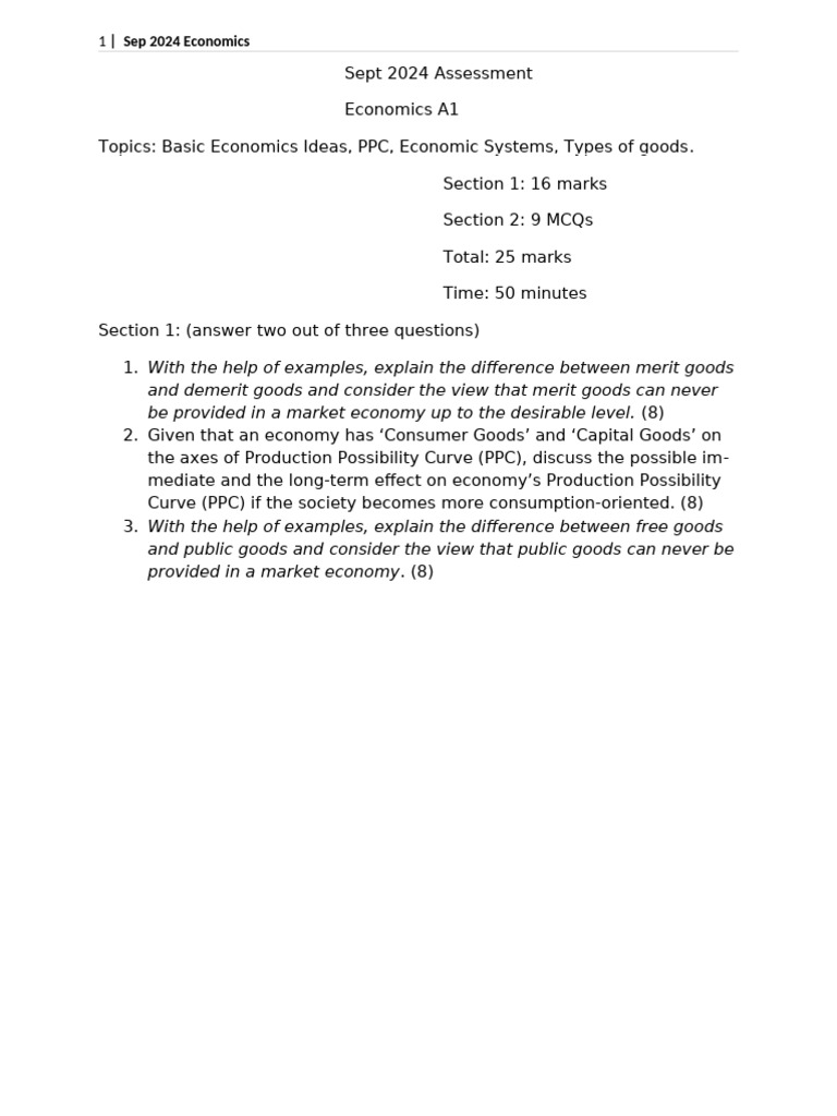 Basic Economic Ideas MCQs | PDF | Finance & Money Management | Computers