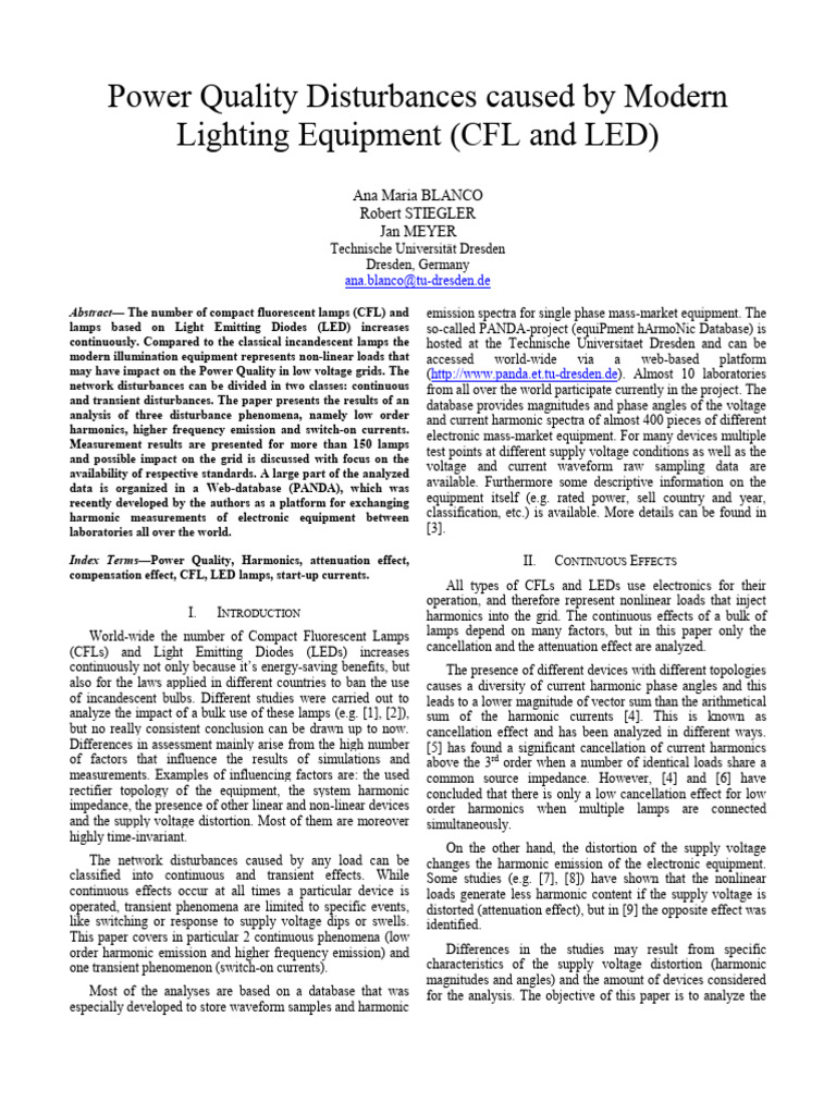 Power Quality Disturbances Caused by Modern Lighting Equipment CFL and ...