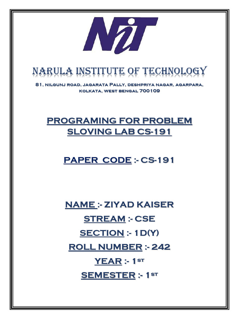 Narula Institute of Technology Cover Page Cs Stream | PDF