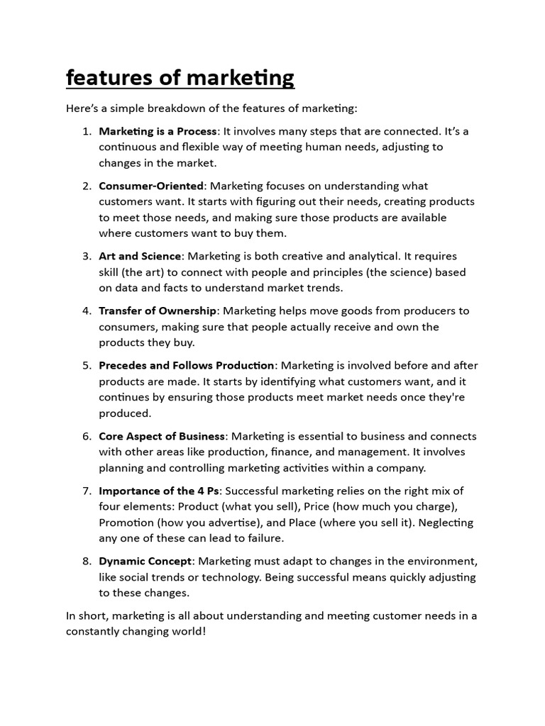 Key Features of Marketing Explained | PDF | Marketing | Marketing Strategy
