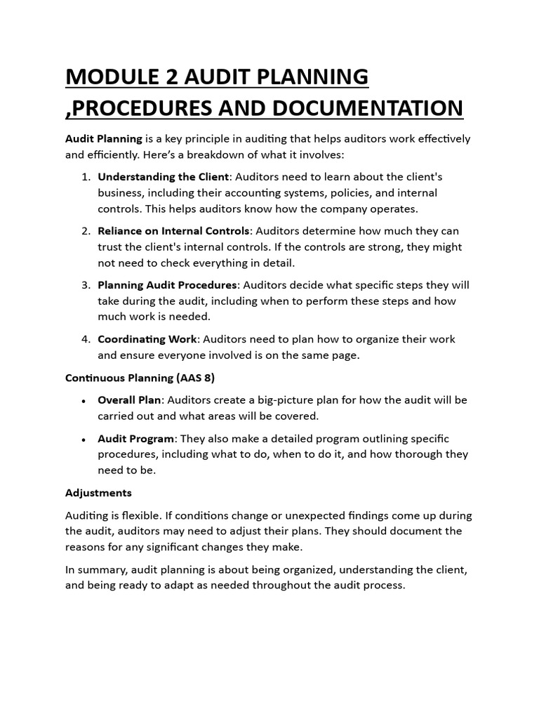 Module 2 Audit Planning | PDF | Audit | Internal Control