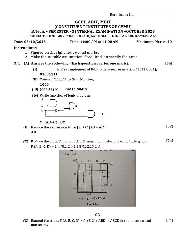 CVMU - FET - Digital Fundamentals - 202040303 - Solution | PDF | Teaching Methods & Materials