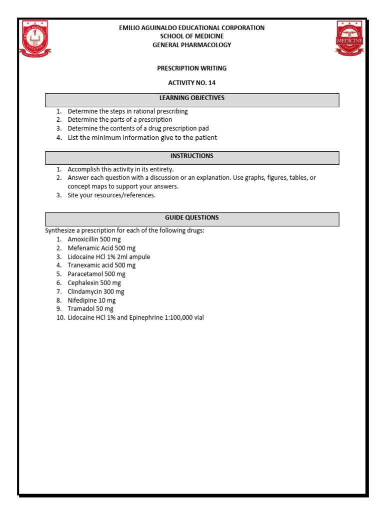 Activity 14 - PRESCRIPTION WRITING | PDF